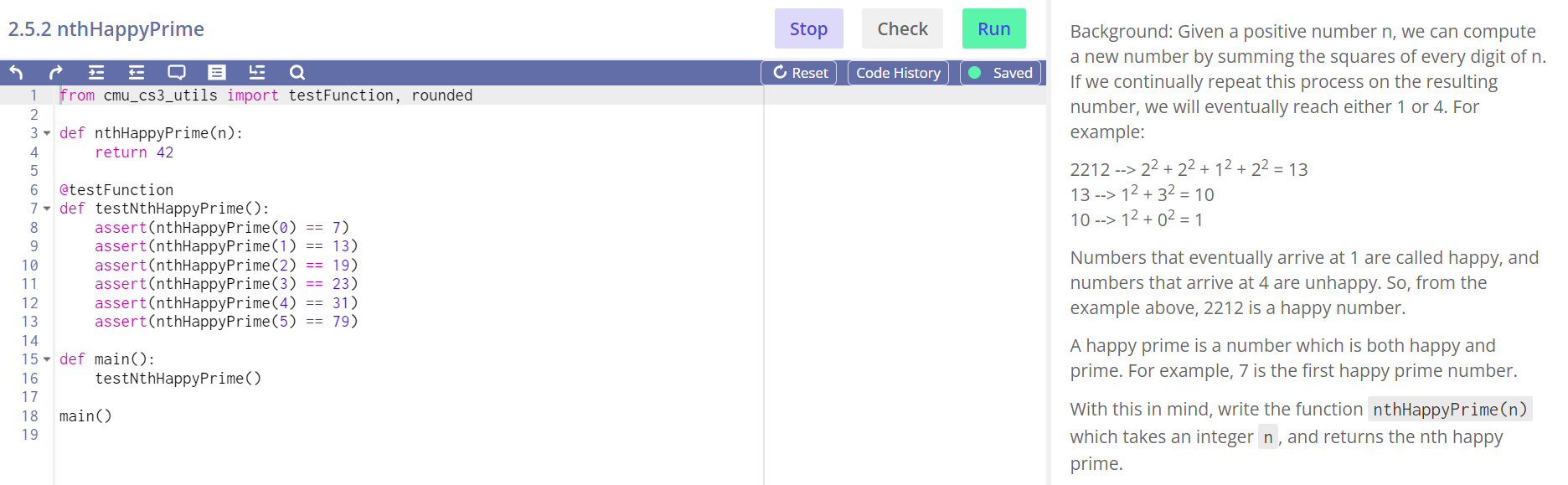 Solved 2.5.2 nthHappyPrime Background: Given a positive | Chegg.com
