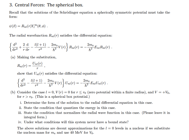 Solved 3. Central Forces: The spherical box. Recall that the | Chegg.com