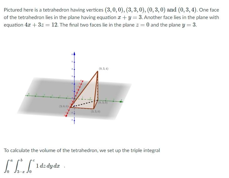 Solved Pictured here is a tetrahedron having vertices | Chegg.com
