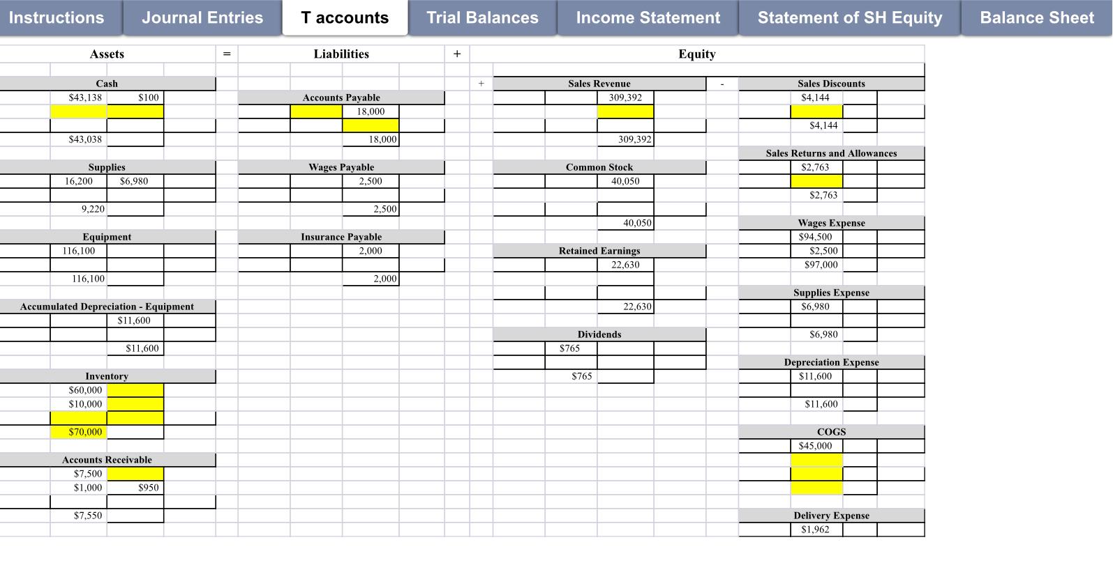 Solved Instructions Journal Entries T accounts Trial | Chegg.com