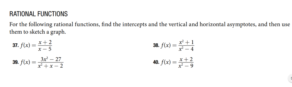 Solved RATIONAL FUNCTIONS For the following rational | Chegg.com