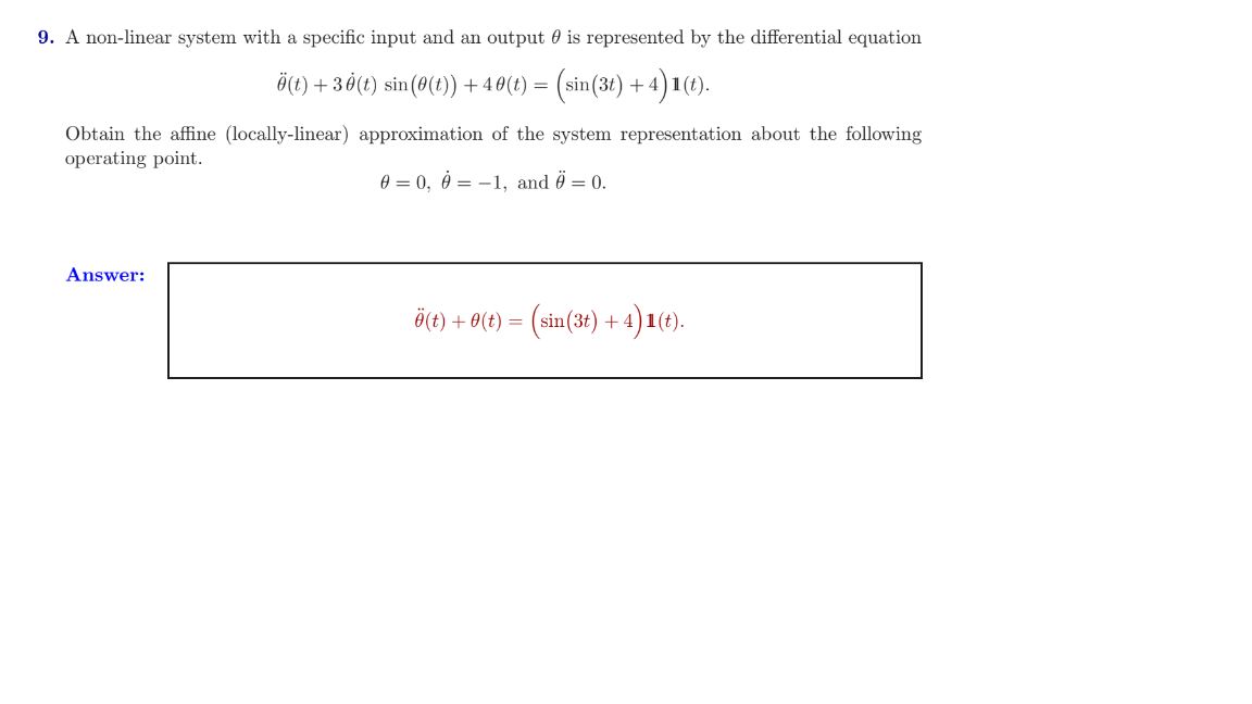Solved A non-linear system with a specific input and an | Chegg.com