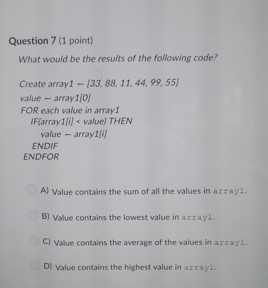 Solved Question 6 (1 point) What will be the results of the | Chegg.com