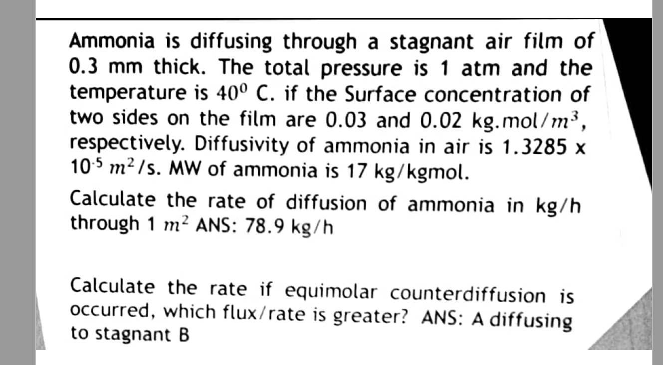 Solved Ammonia is diffusing through a stagnant air film of | Chegg.com