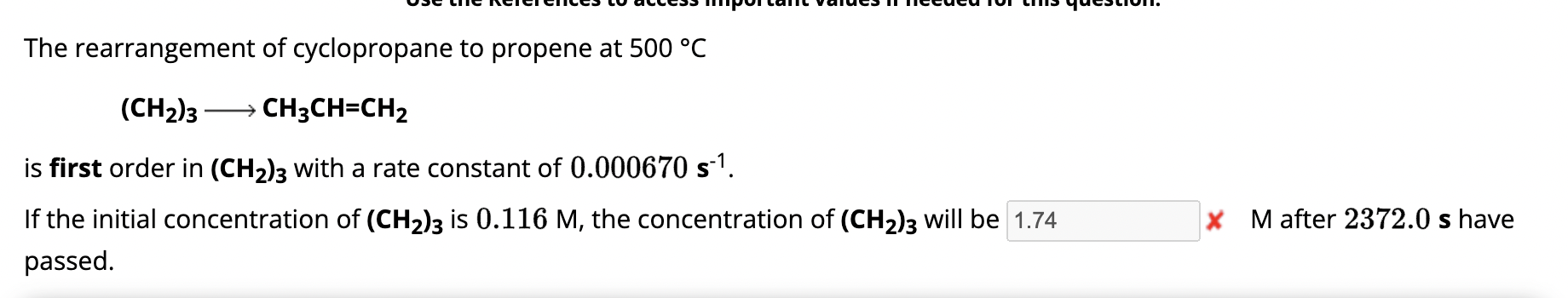 Solved The rearrangement of cyclopropane to propene at 500∘C | Chegg.com