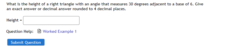 Solved What is the height of a right triangle with an angle | Chegg.com