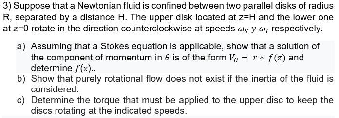 Solved 3) Suppose that a Newtonian fluid is confined between | Chegg.com