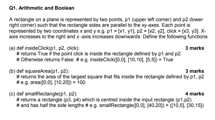 Q1. Arithmetic and Boolean A rectangle on a plane is | Chegg.com