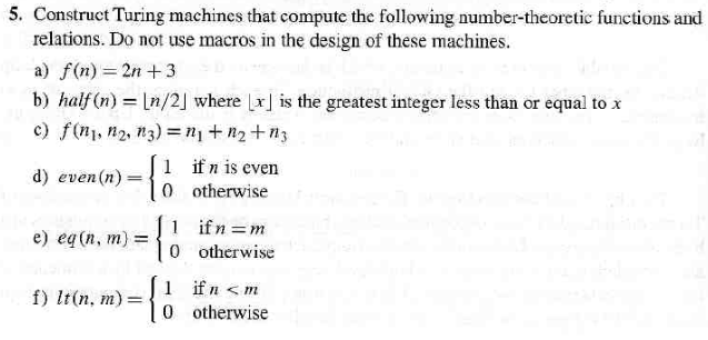 Solved 5 Construct Turing Machines That Compute The 