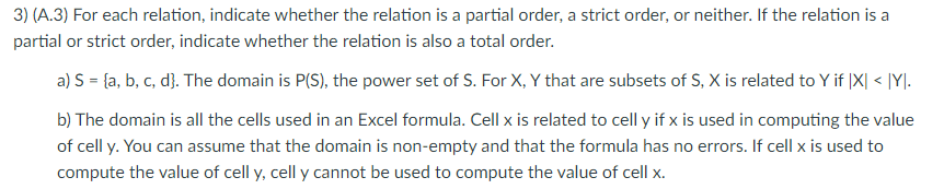 3) (A.3) For each relation, indicate whether the | Chegg.com