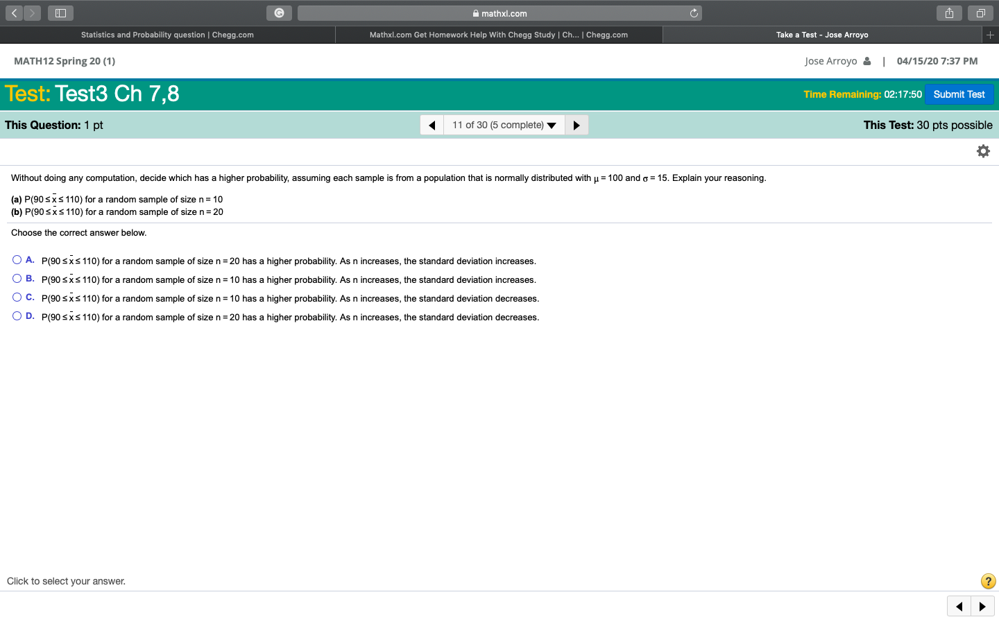 Solved mathxl.com Statistics and Probability question | | Chegg.com