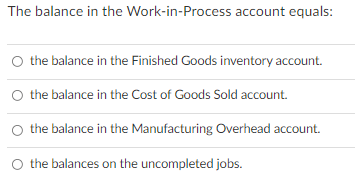Solved The balance in the Work-in-Process account equals: | Chegg.com