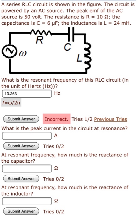 Solved A series RLC circuit is shown in the figure. The | Chegg.com