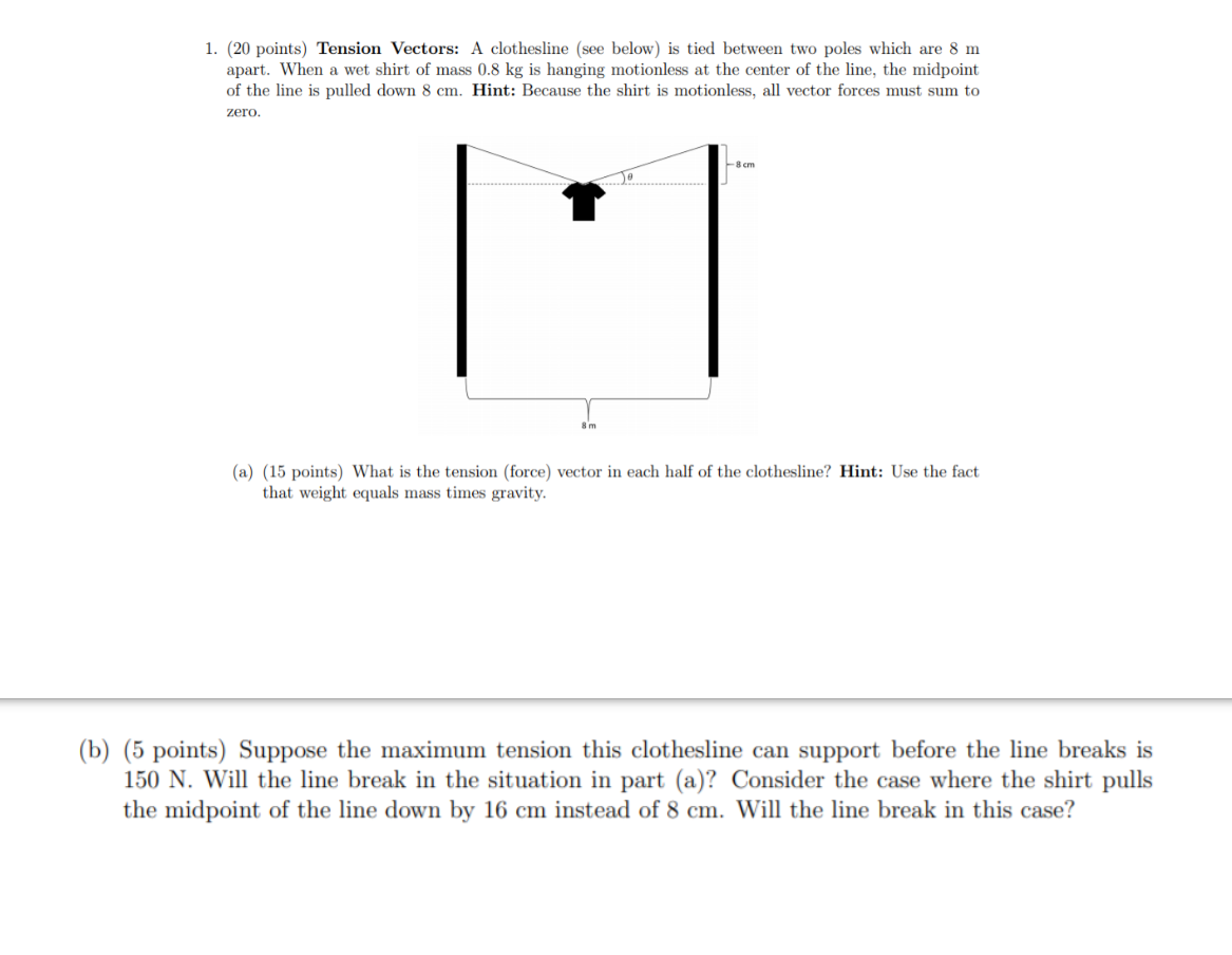 Solved 1. (20 points) Tension Vectors: A clothesline (see | Chegg.com
