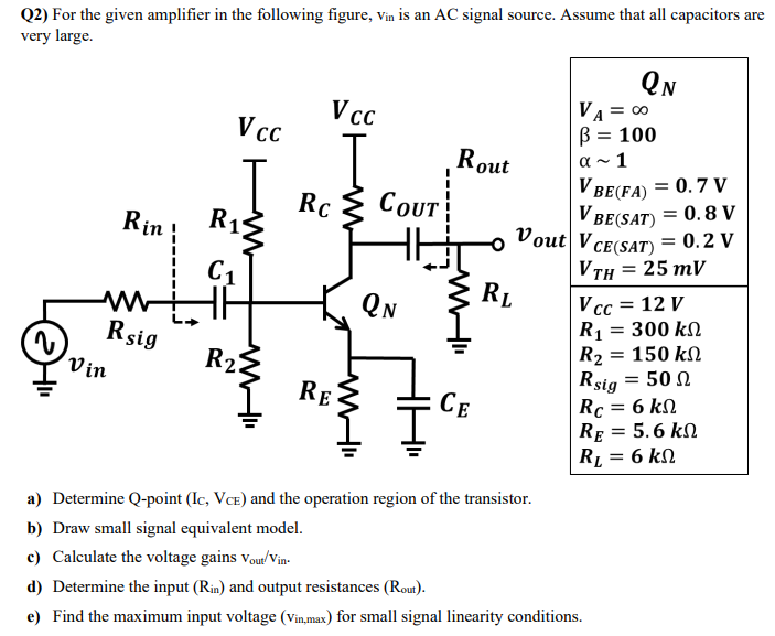 Q2) For the given amplifier in the following figure, | Chegg.com