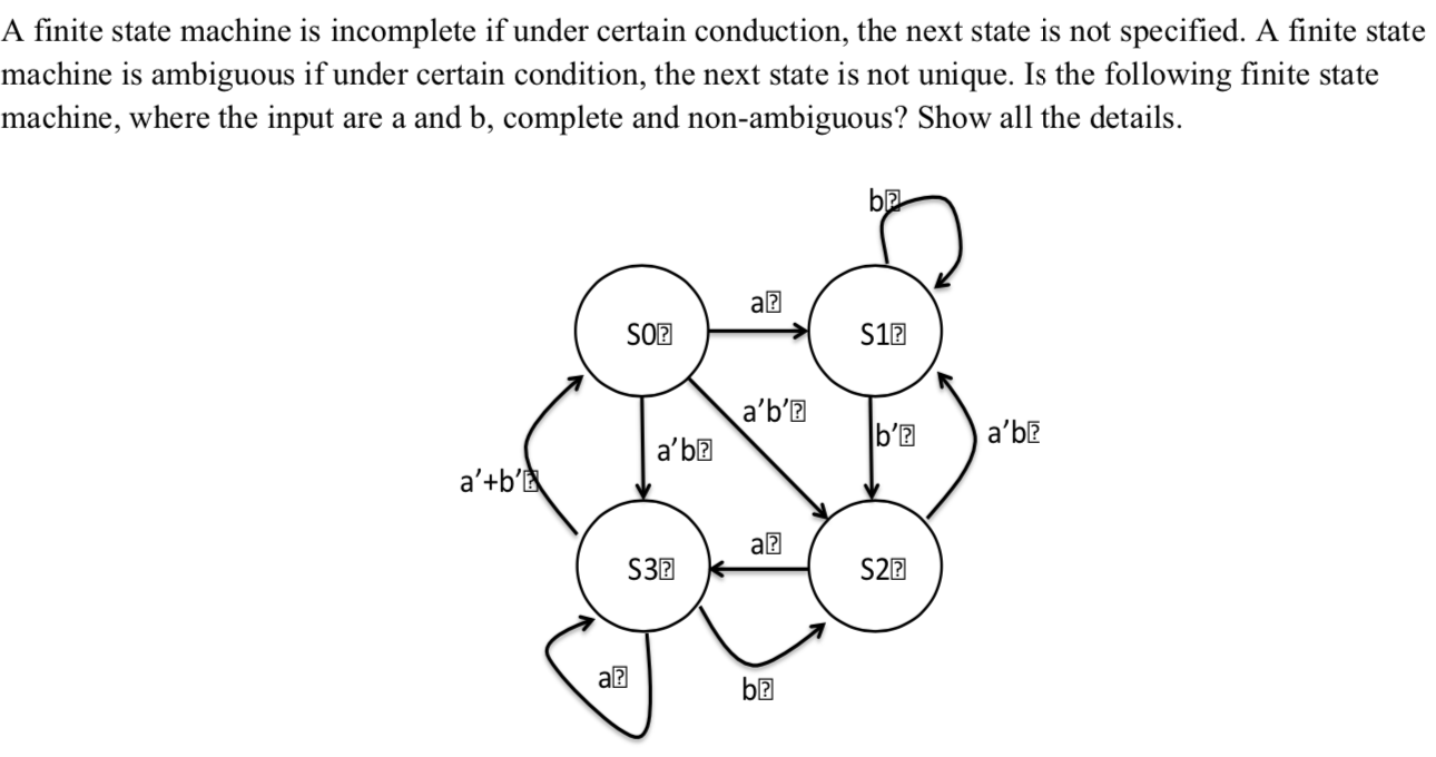 Solved A finite state machine is incomplete if under certain | Chegg.com