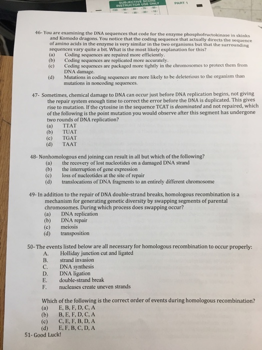 Solved You are examining the DNA sequences that code for the | Chegg.com