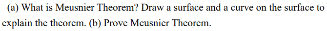 Solved (a) What is Meusnier Theorem? Draw a surface and a | Chegg.com