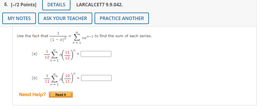 Solved hat(1−x)21=∑n=1∞nxn−1 121∑n=1∞n(1211)n= | Chegg.com
