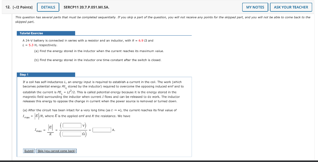 Solved 11 2 Points] Details Sercp11 20 6 P 043 My Notes