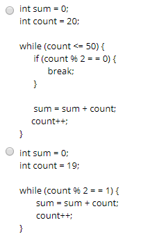 Solved Which of the following loops will sum the odd numbers | Chegg.com