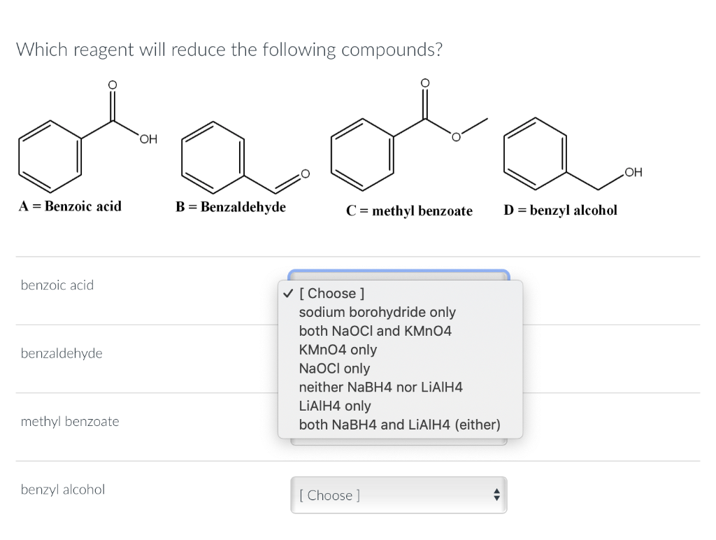 Solved Which reagent will reduce the following compounds? | Chegg.com