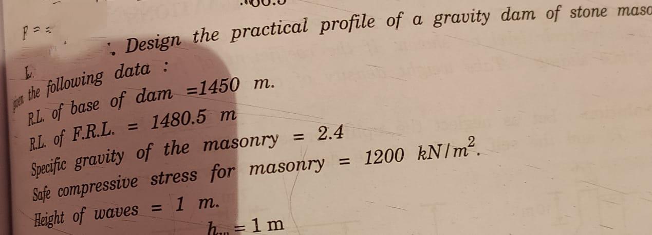 Solved R.L. of base of dam =1450 m. Design the practical | Chegg.com