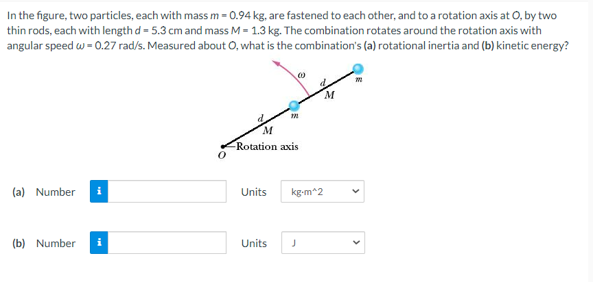 Solved In the figure, two particles, each with mass m=0.94 | Chegg.com