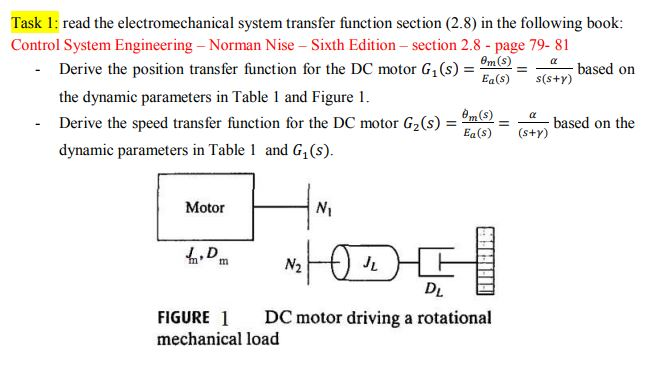 CY - Task 1: read the electromechanical system | Chegg.com