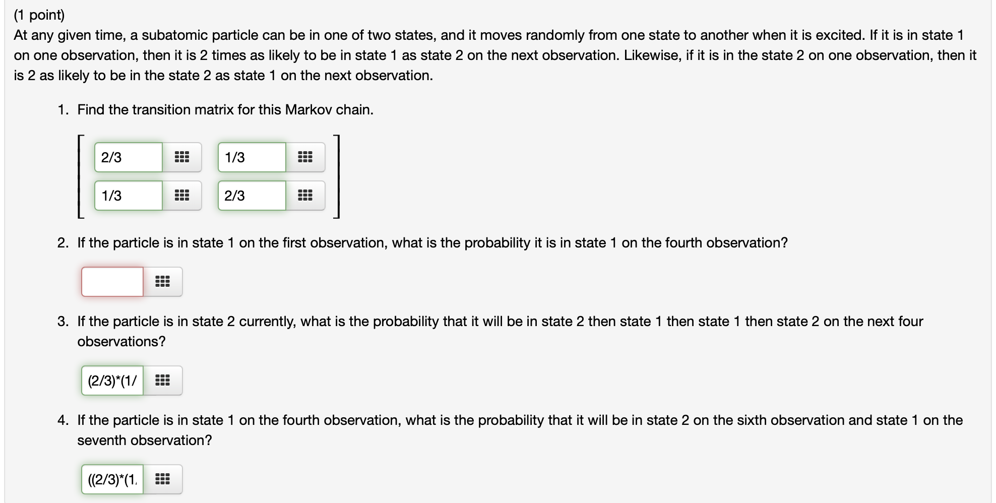Solved (1 point) At any given time, a subatomic particle can | Chegg.com