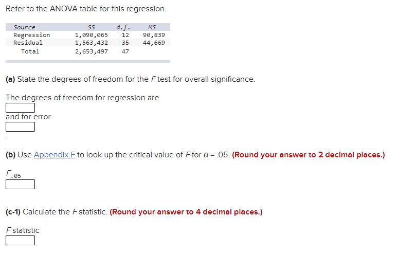 Solved Refer to the ANOVA table for this regression. Source | Chegg.com