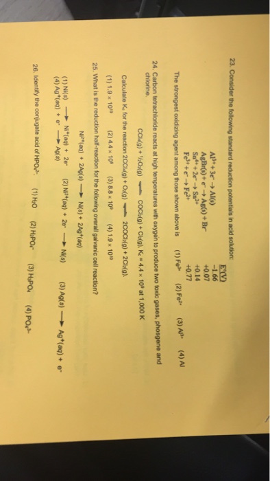 Solved Consider the following standard reduction potentials | Chegg.com