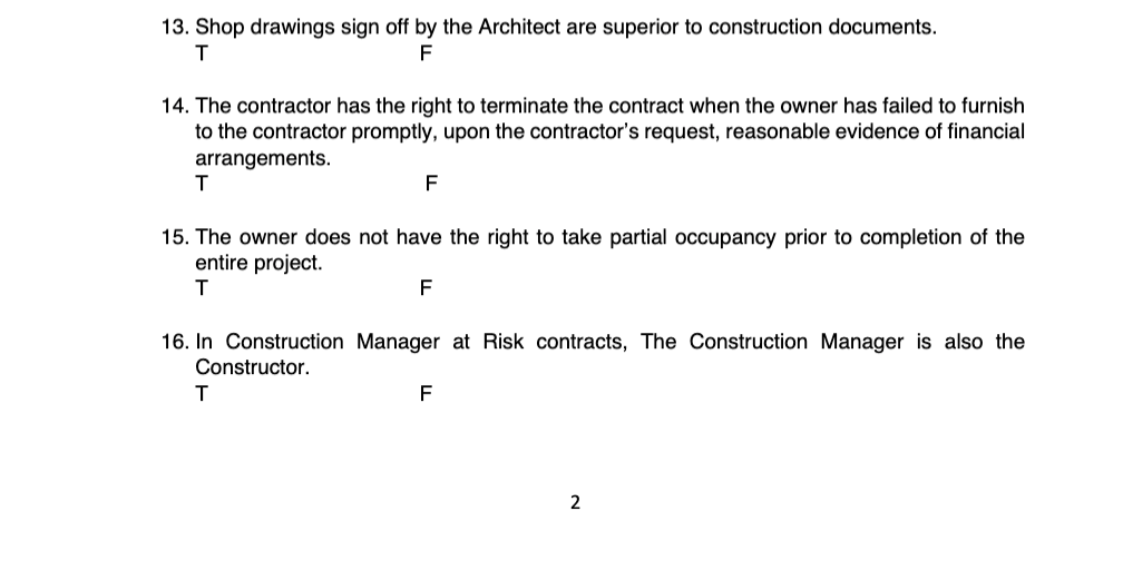 Solved 13. Shop drawings sign off by the Architect are | Chegg.com