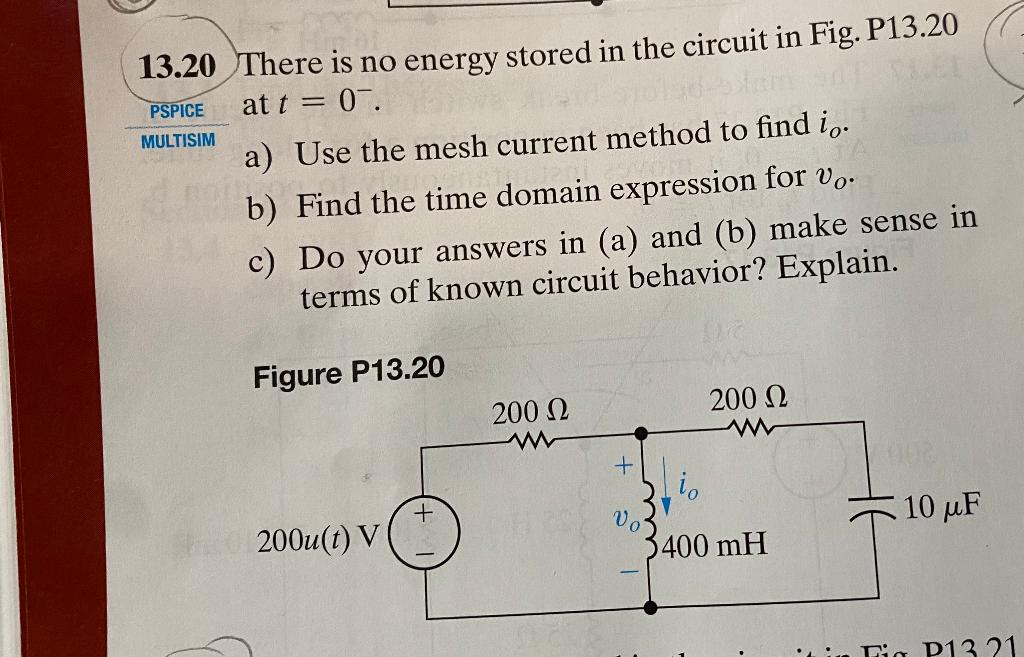 Solved 30.20 There is no energy stored in the circuit in | Chegg.com