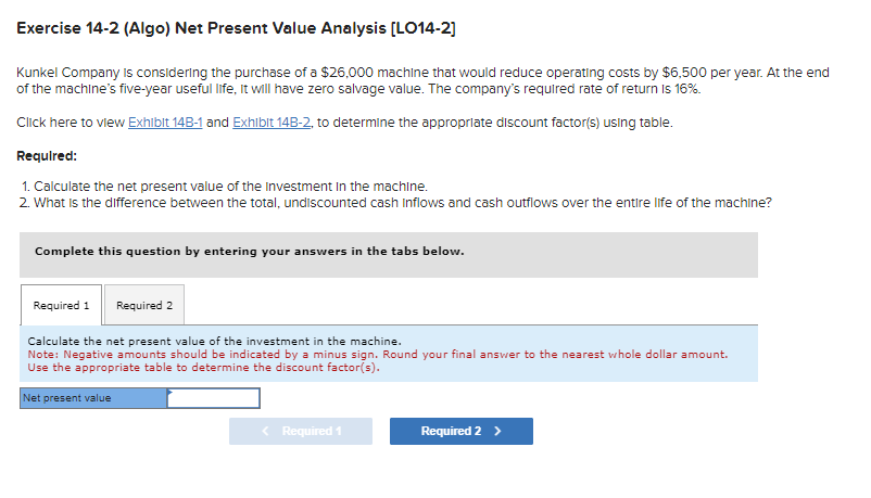 Solved Exercise 14-2 (Algo) Net Present Value Analysis | Chegg.com