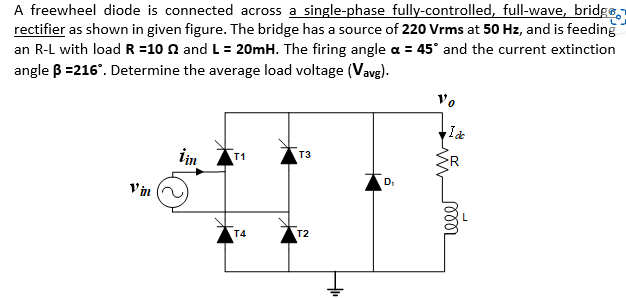 Solved A freewheel diode is connected across a single-phase | Chegg.com