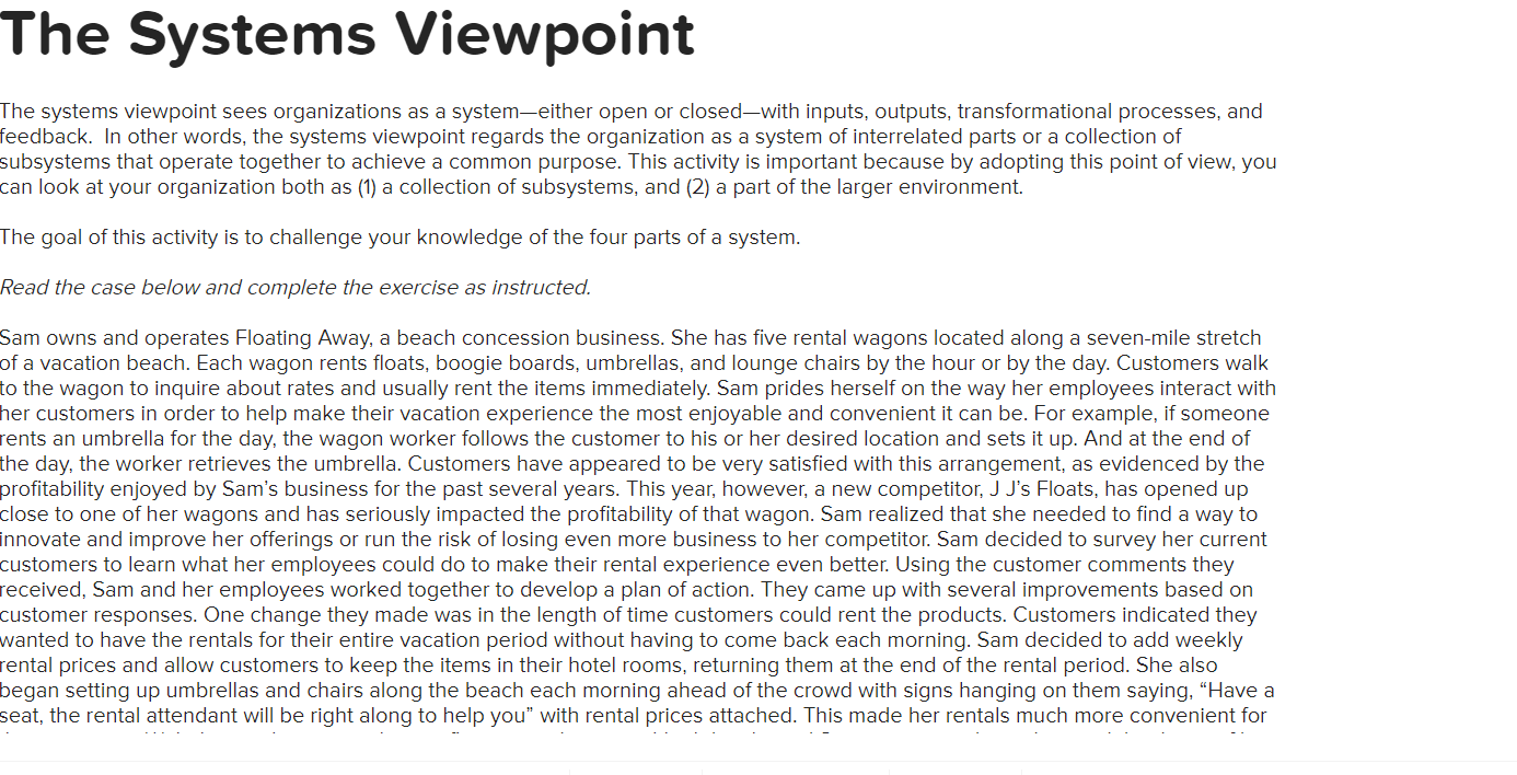 Solved The Systems Viewpoint The systems viewpoint sees | Chegg.com