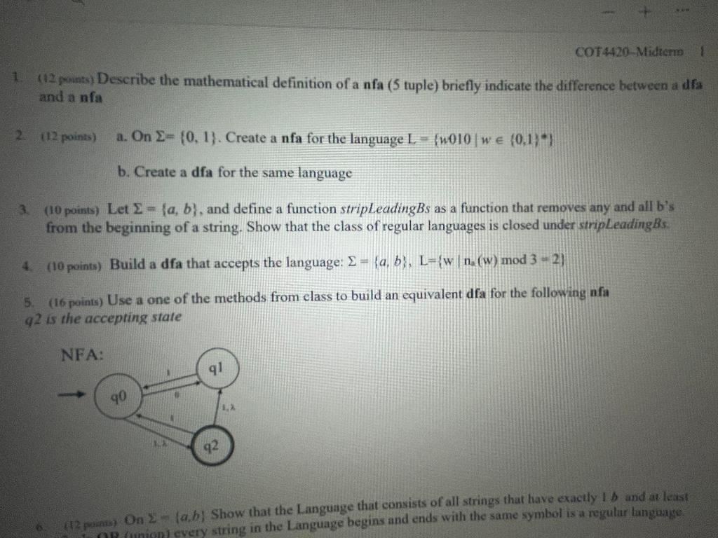 Solved 1. (12 ponts) Describe the mathematical definition of | Chegg.com