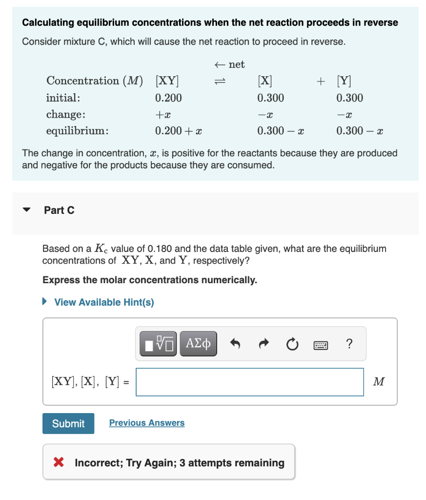 Solved Calculating equilibrium concentrations when the net | Chegg.com