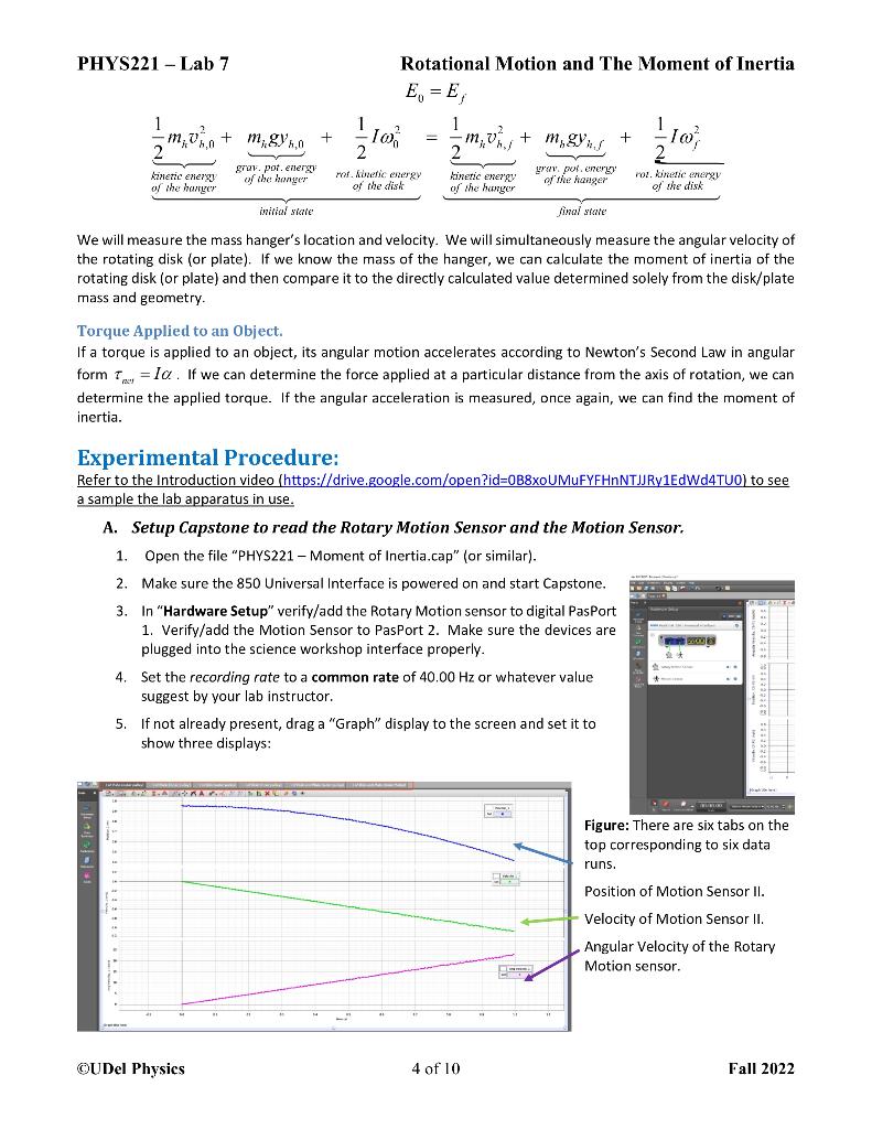 PHSY221 Lab 7 - Rotational Motion and the Moment of | Chegg.com