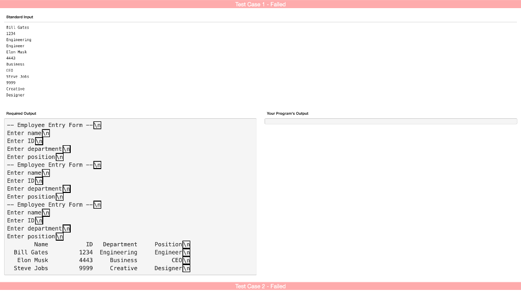 Solved Ask the user for three employees. Store the data into | Chegg.com