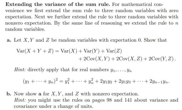 Solved Extending the variance of the sum rule. For | Chegg.com