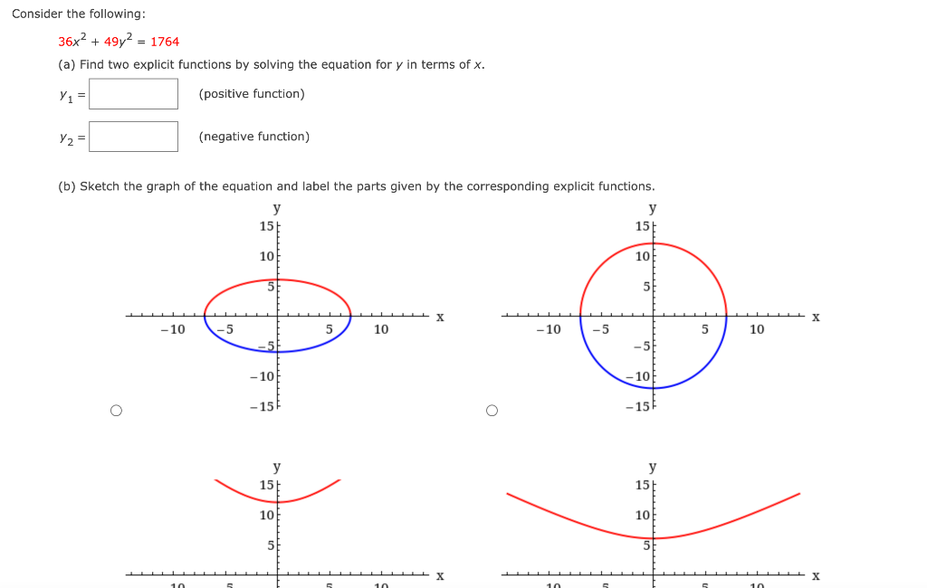 Solved Consider the following: 36x2 + 49y2 = 1764 (a) Find | Chegg.com