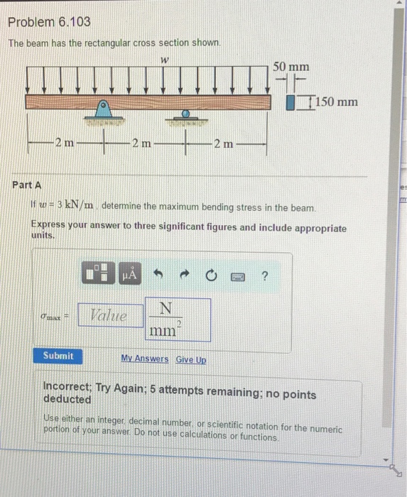 Solved The beam has the rectangular cross section shown. If | Chegg.com