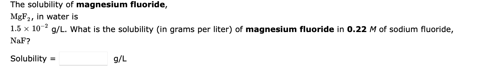 Solved The solubility of magnesium fluoride, MgF2, in water | Chegg.com