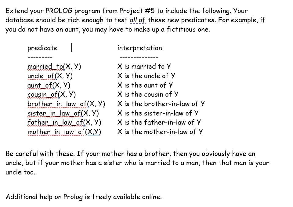 Solved Extend your PROLOG program from Project \#5 to | Chegg.com Solved Extend your PROLOG program from Project \#5 to | Chegg.com