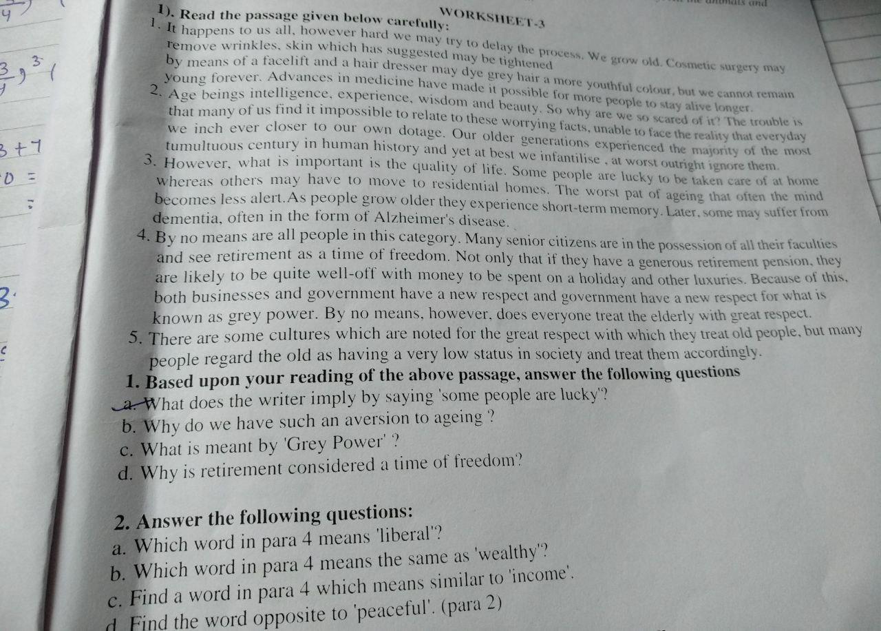 Solved sad 4 WORKSHEET-3 3 3+7 0 = 1). Read the passage | Chegg.com