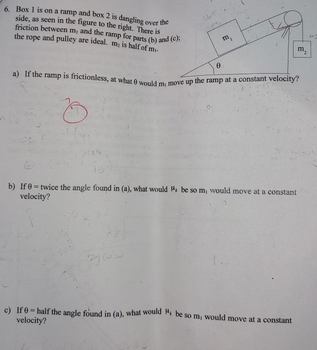 Solved 6. Box 1 is on a ramp and box 2 is dangling over the | Chegg.com