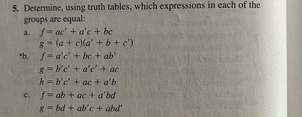 Solved a. 5. Determine, using truth tables, which | Chegg.com