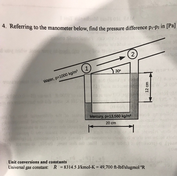 Solved 4. Referring to the manometer below, find the | Chegg.com